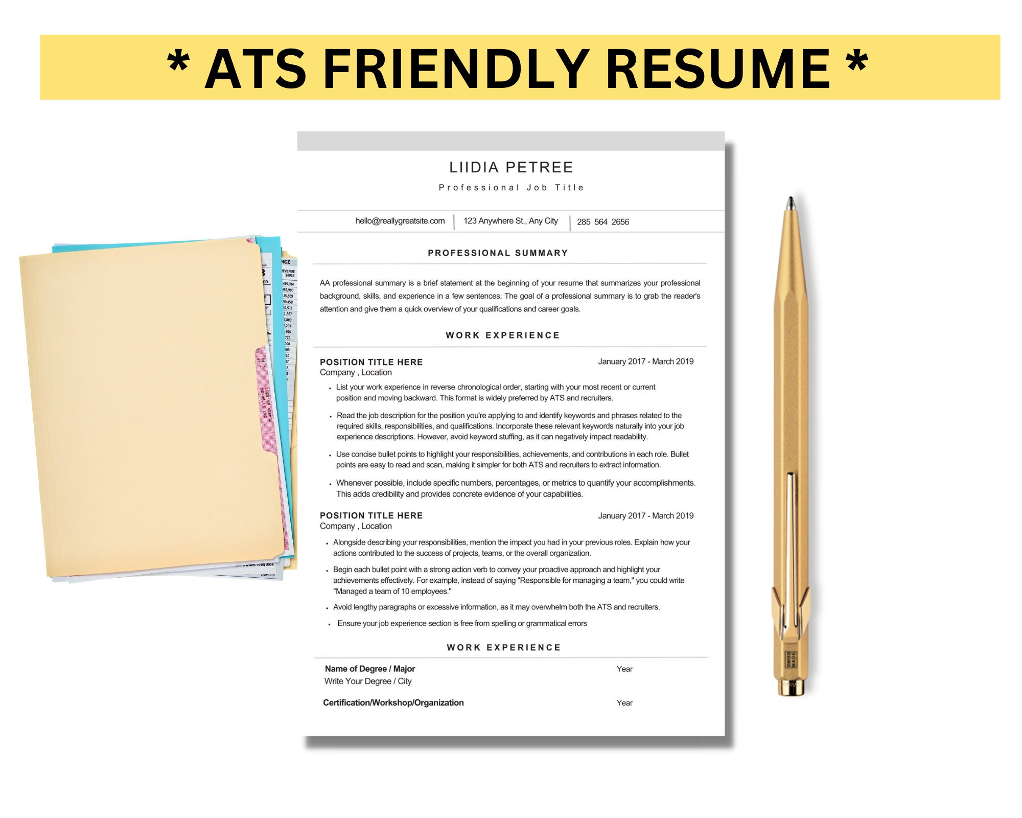ATS Friendly Resume Microsoft Word Template, Boost Applications With ...