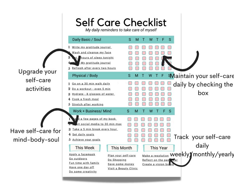 A Comprehensive Self Care Checklist and Planner, Get Your Printable ...
