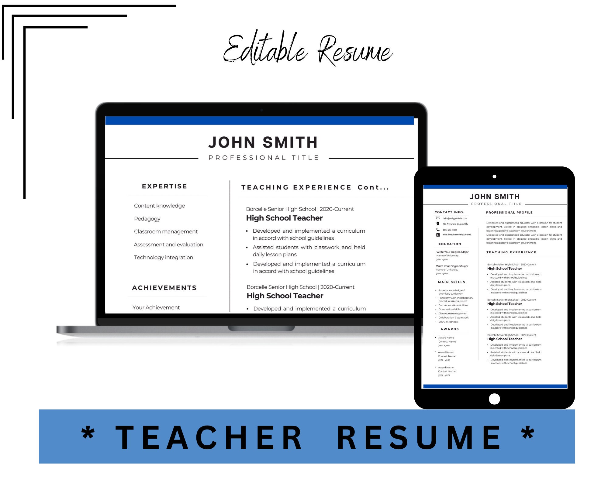 Modern Teacher Resume Template, Teacher Resume Template With Cover ...