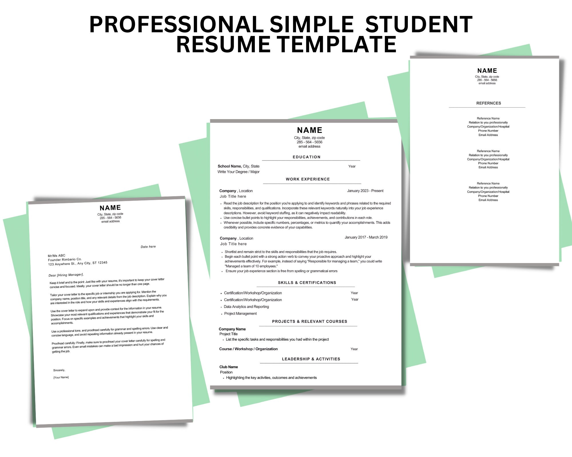 Student Resume Template, Clean & Professional Resume Template, College ...