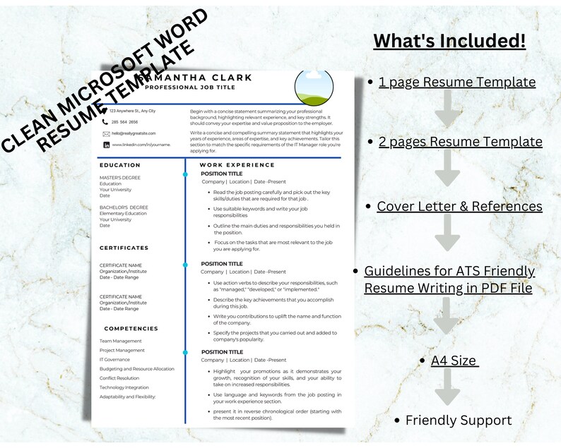Headshot Resume Template With Photo, Resume CV Template for Word ...