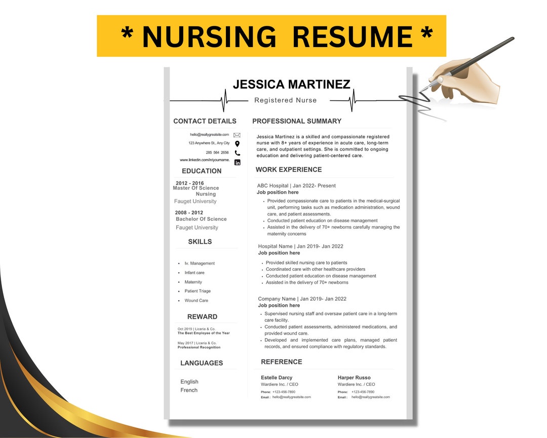 Nursing Resume Template & Cover Letter, Editable Word Pages, Registered ...