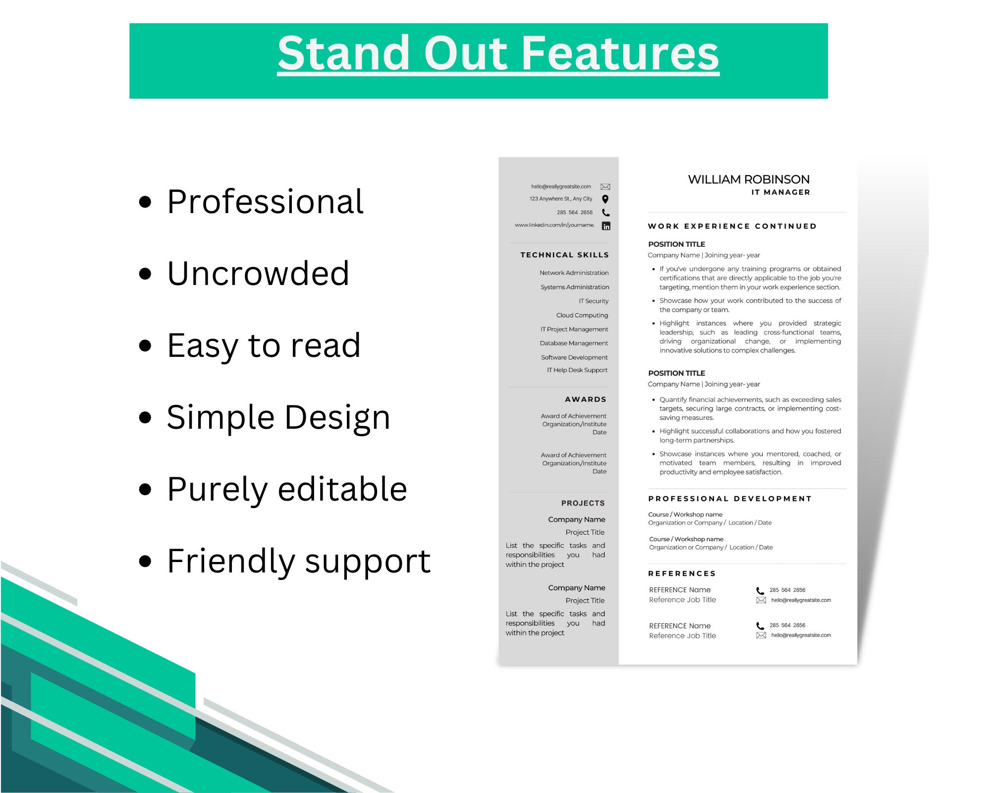 Two Page Resume Template With Photo Professional Resume - Etsy