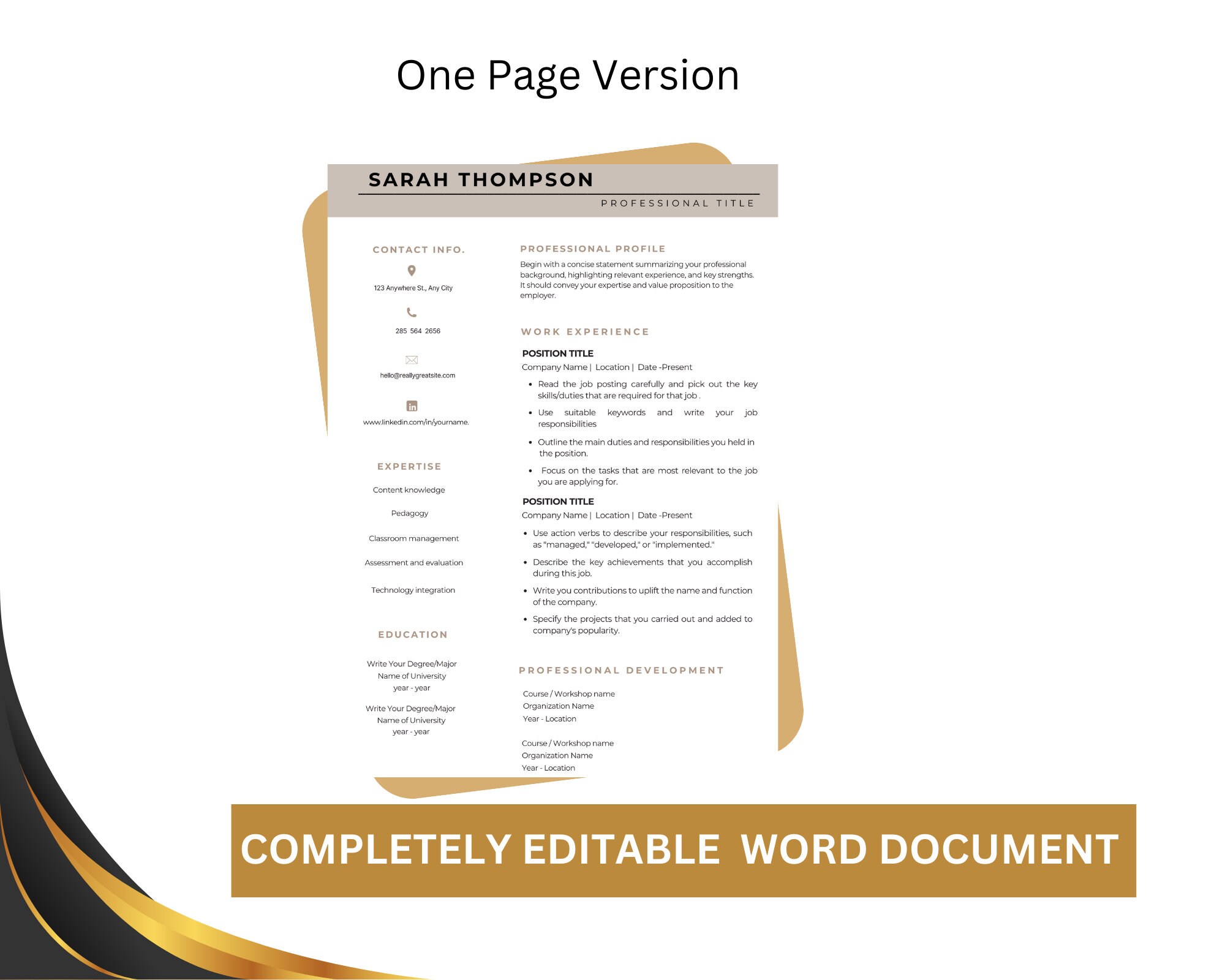 Modern CV Template | Professional Resume Template | Instant Download ...