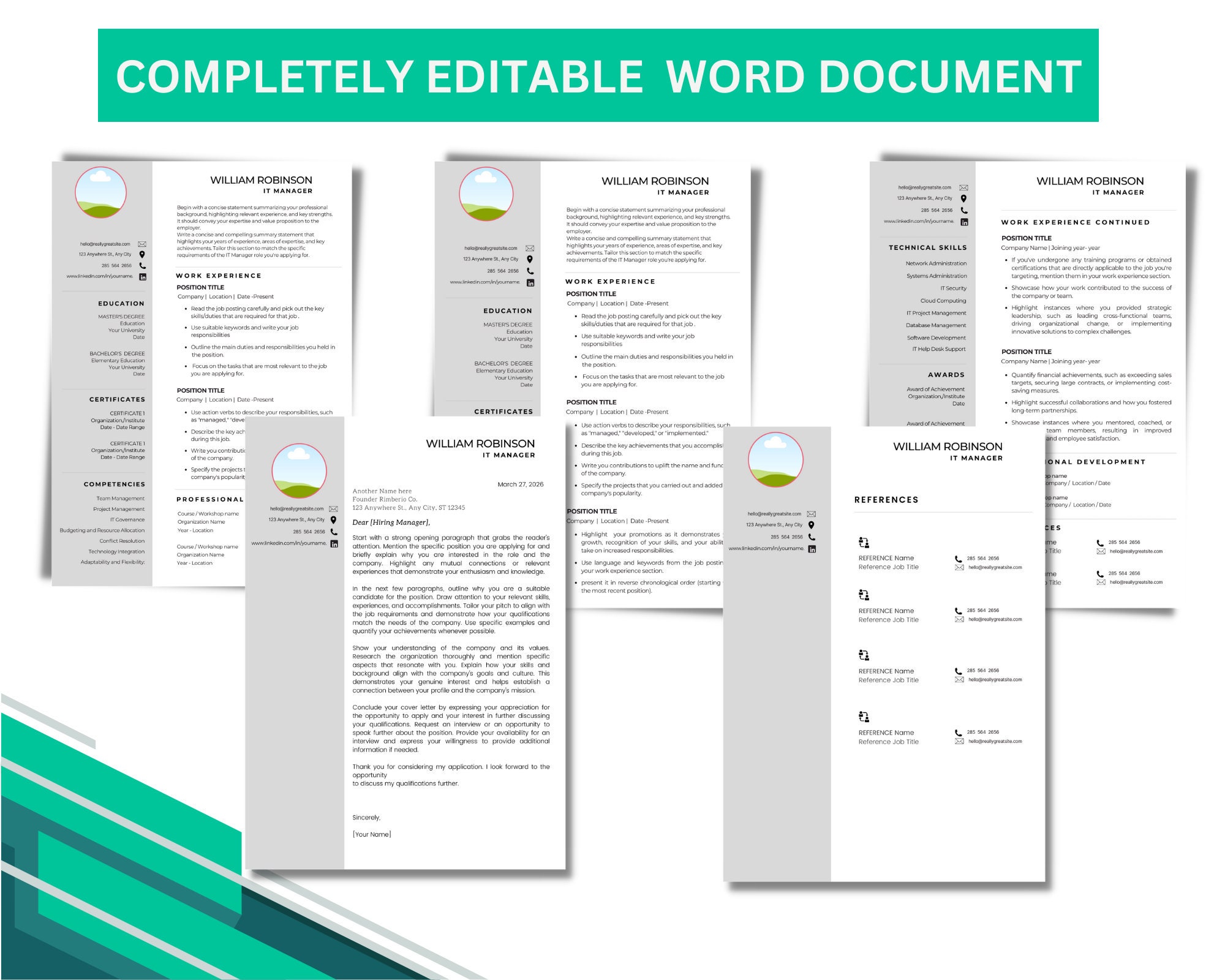 Two Page Resume Template With Photo Professional Resume - Etsy
