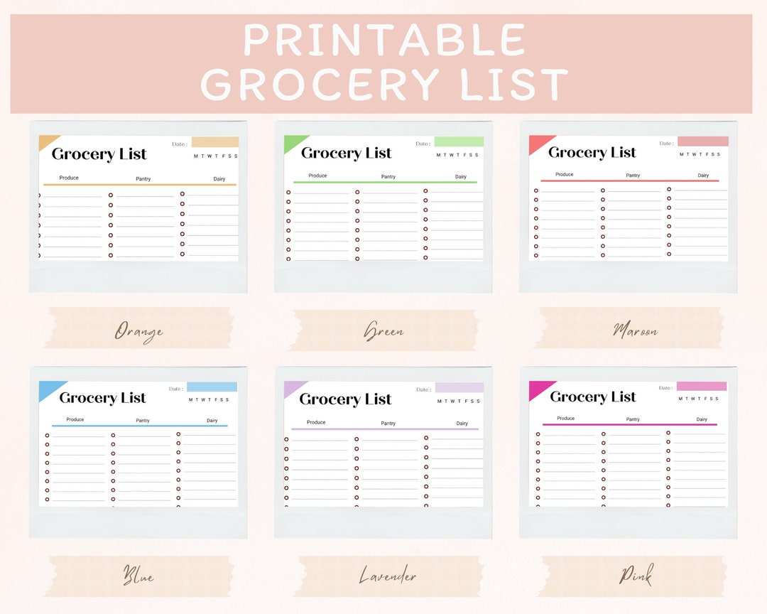 Organize Your Shopping With Printable/digital Grocery List, Simple ...