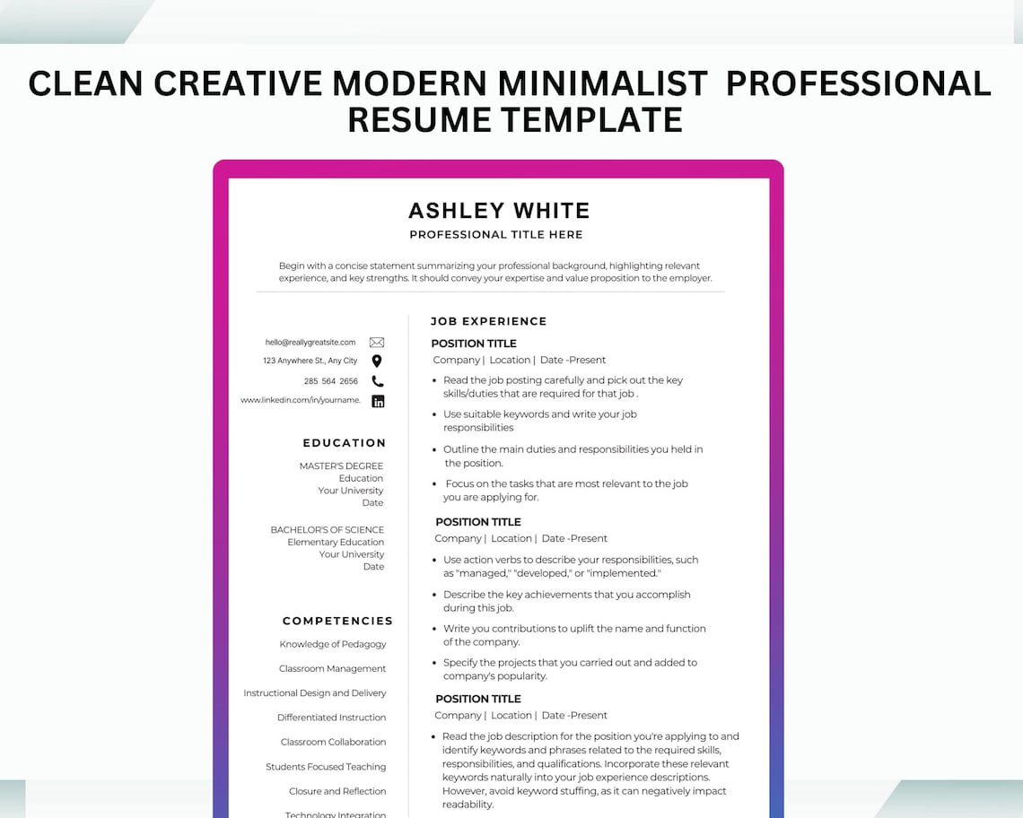 Modern Resume Microsoft Word Template, Clean Resume Template ...