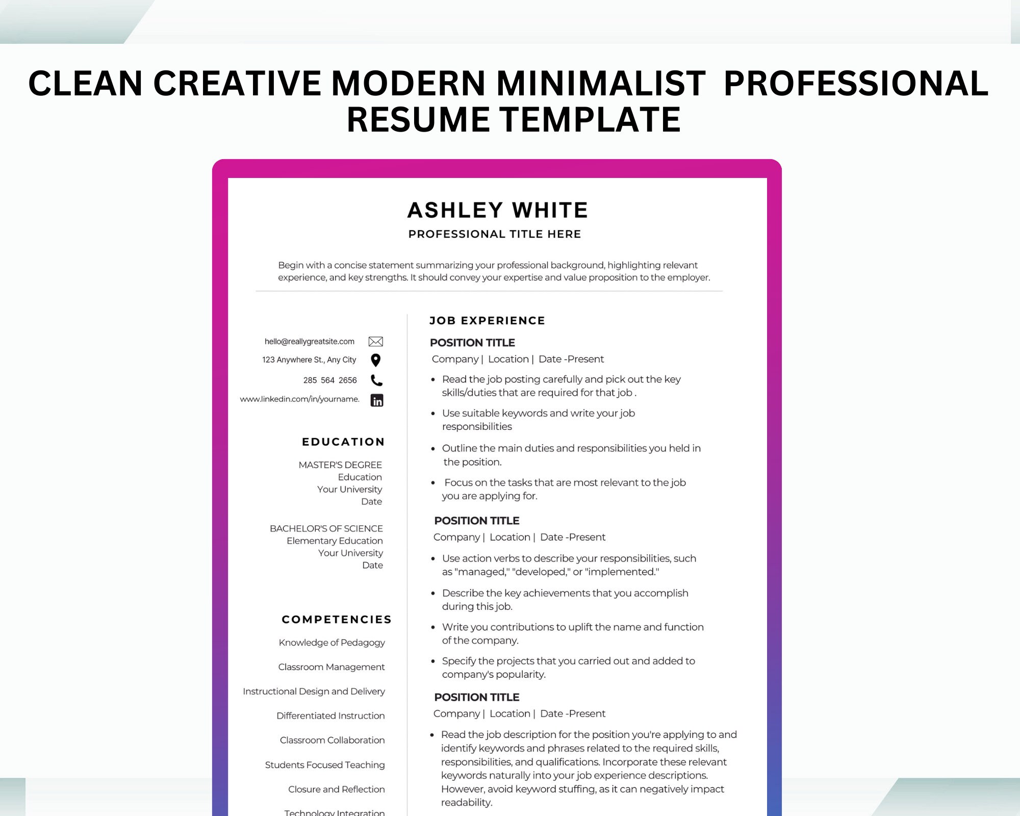 Modern Resume Microsoft Word Template, Clean Resume Template ...
