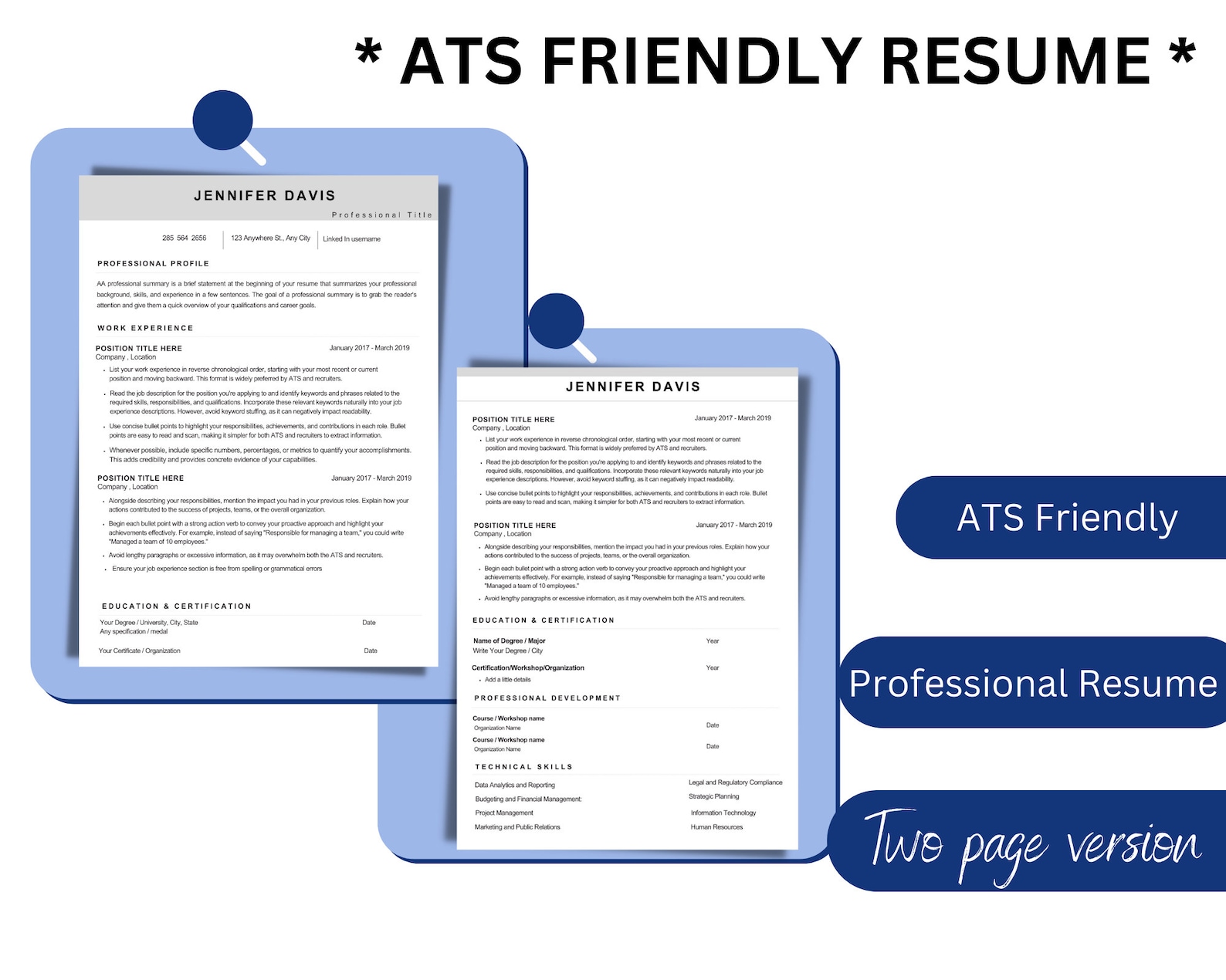 ATS Resume Template Word, Pages, Modern Executive Resume, Minimalist ...