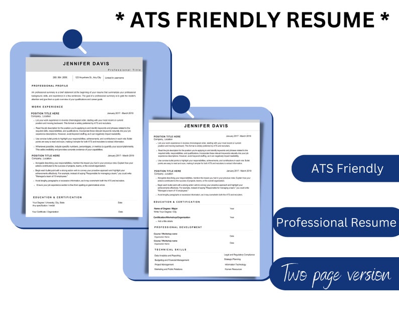 ATS Resume Template Word, Pages, Modern Executive Resume, Minimalist ...
