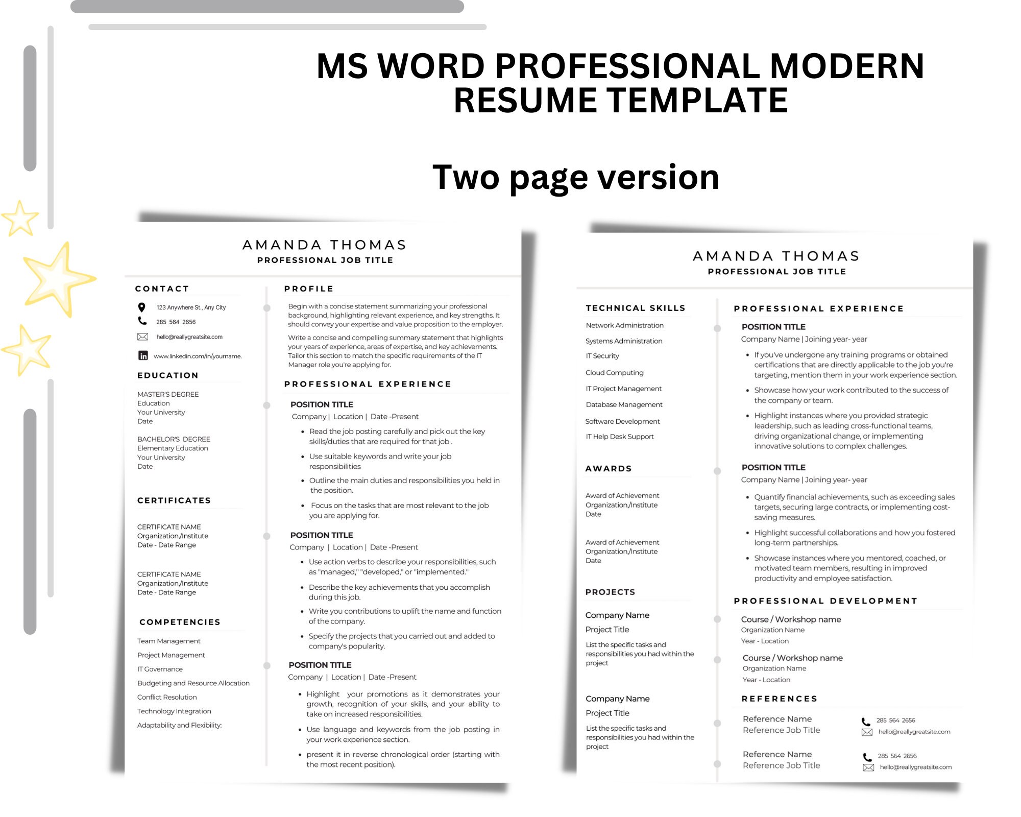 Modern Professional Resume Word Template, Modern CV Design, Marketing ...