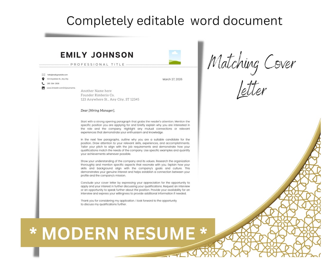 Modern Resume Template 2023 | Professional Simple Modern Minimalist ...
