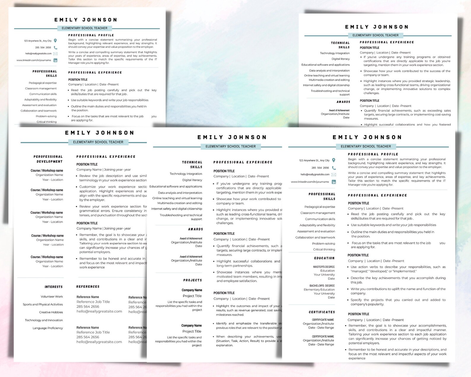 Teacher Resume Template for Word, 1,2,3 Pages Resume Template, ATS ...