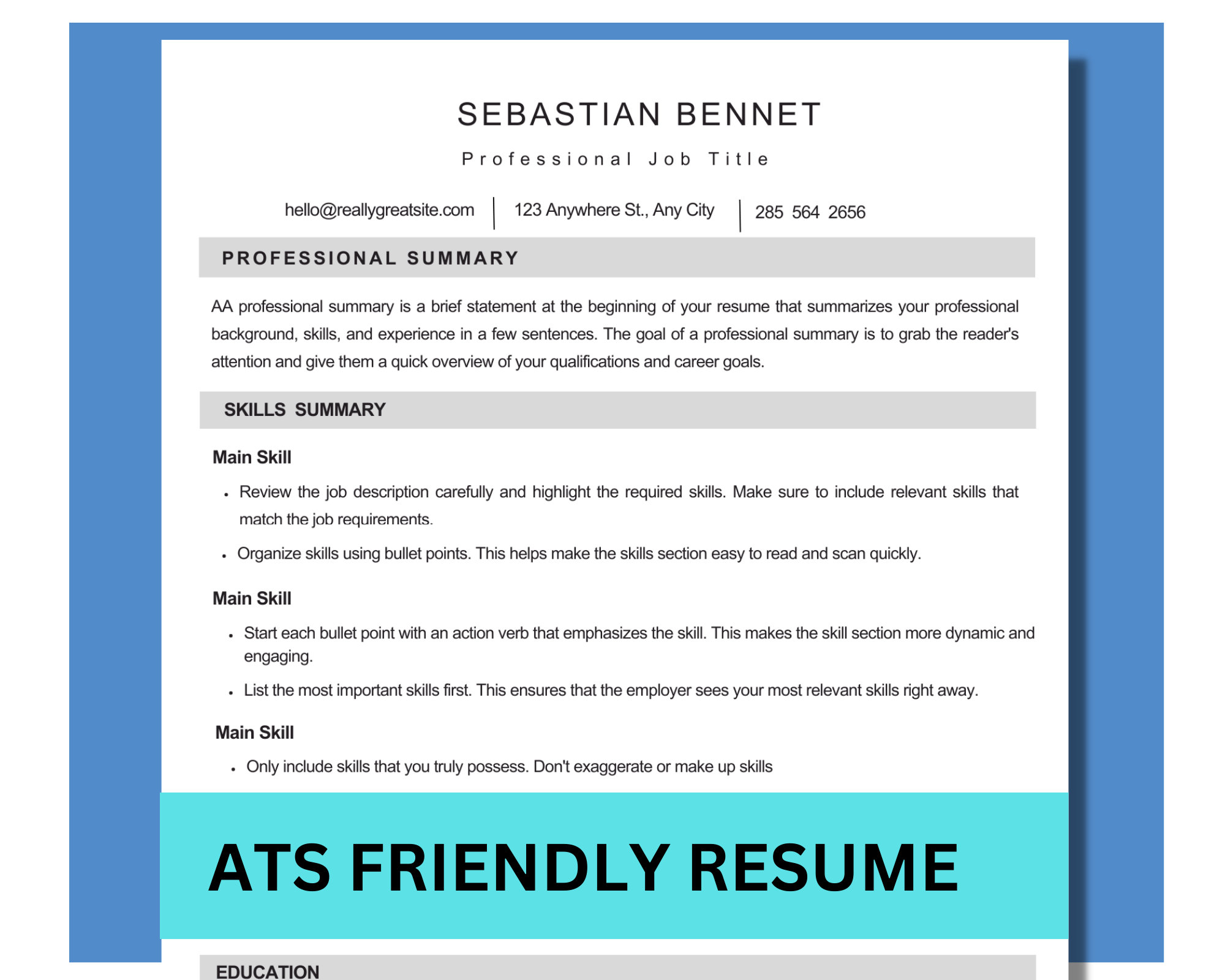 Find the Perfect Ats-friendly Resume Template: One-column, Traditional ...