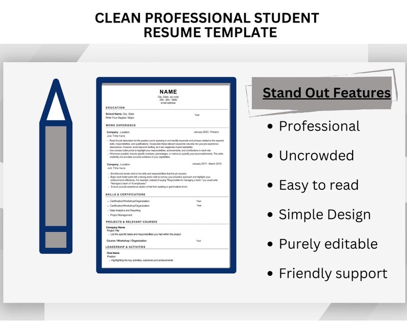 Student Resume Template, Clean & Professional Resume Template, College ...