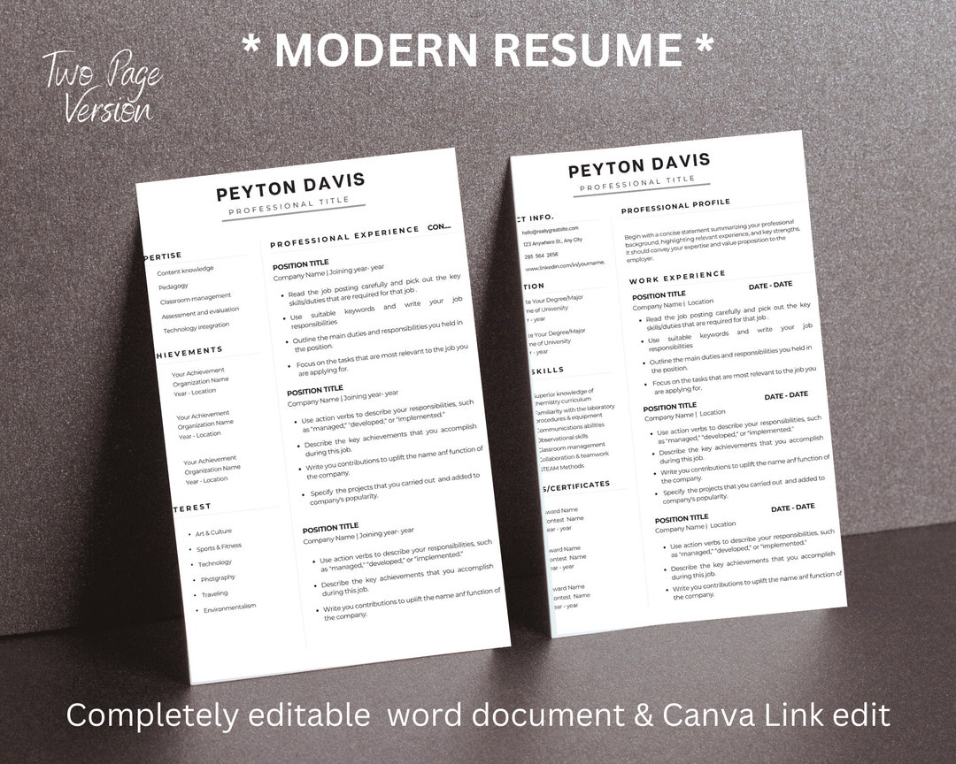 ATS Friendly Resume Word Template, Boost Applications With Cover Letter ...