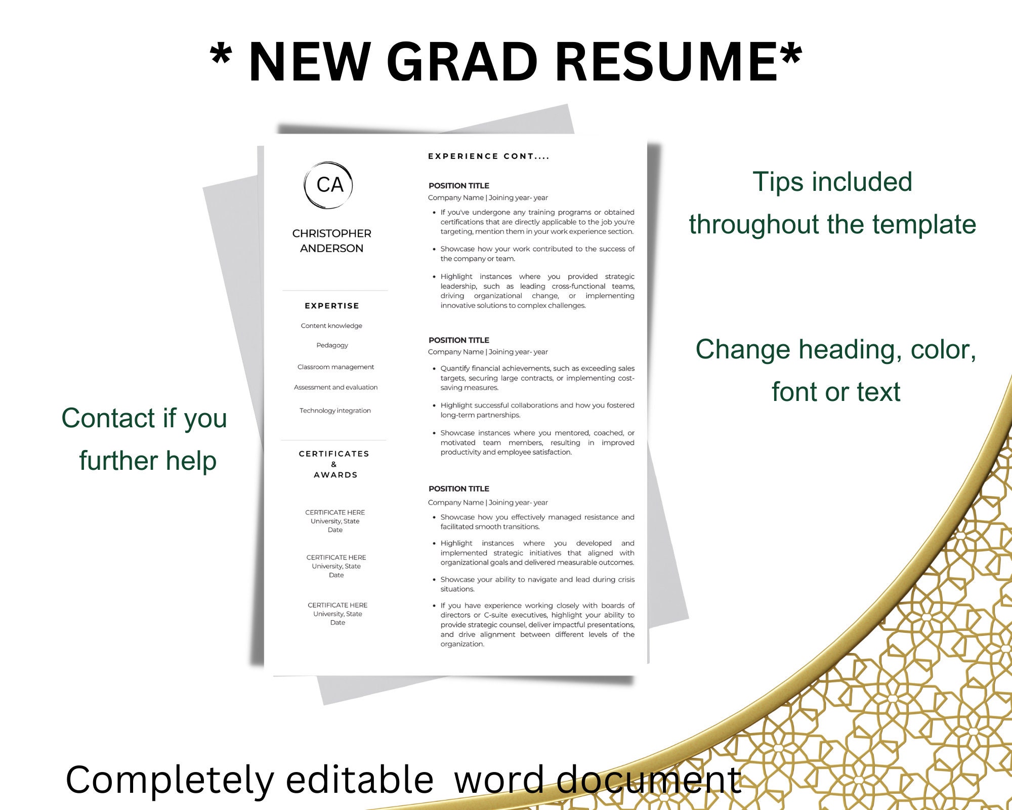 New Grad Resume With Cover Letter, Resume Word. Professional Resume ...