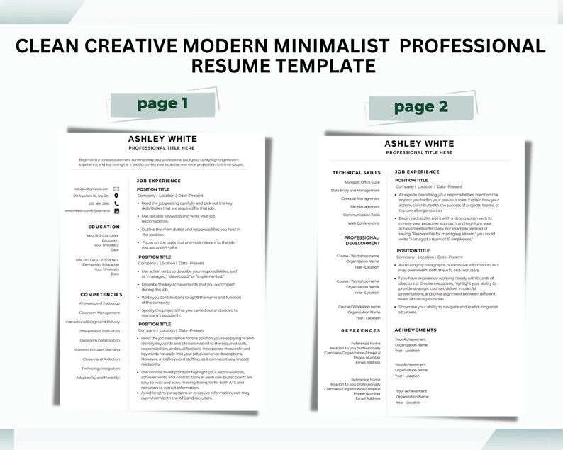 Modern Resume Microsoft Word Template, Clean Resume Template ...