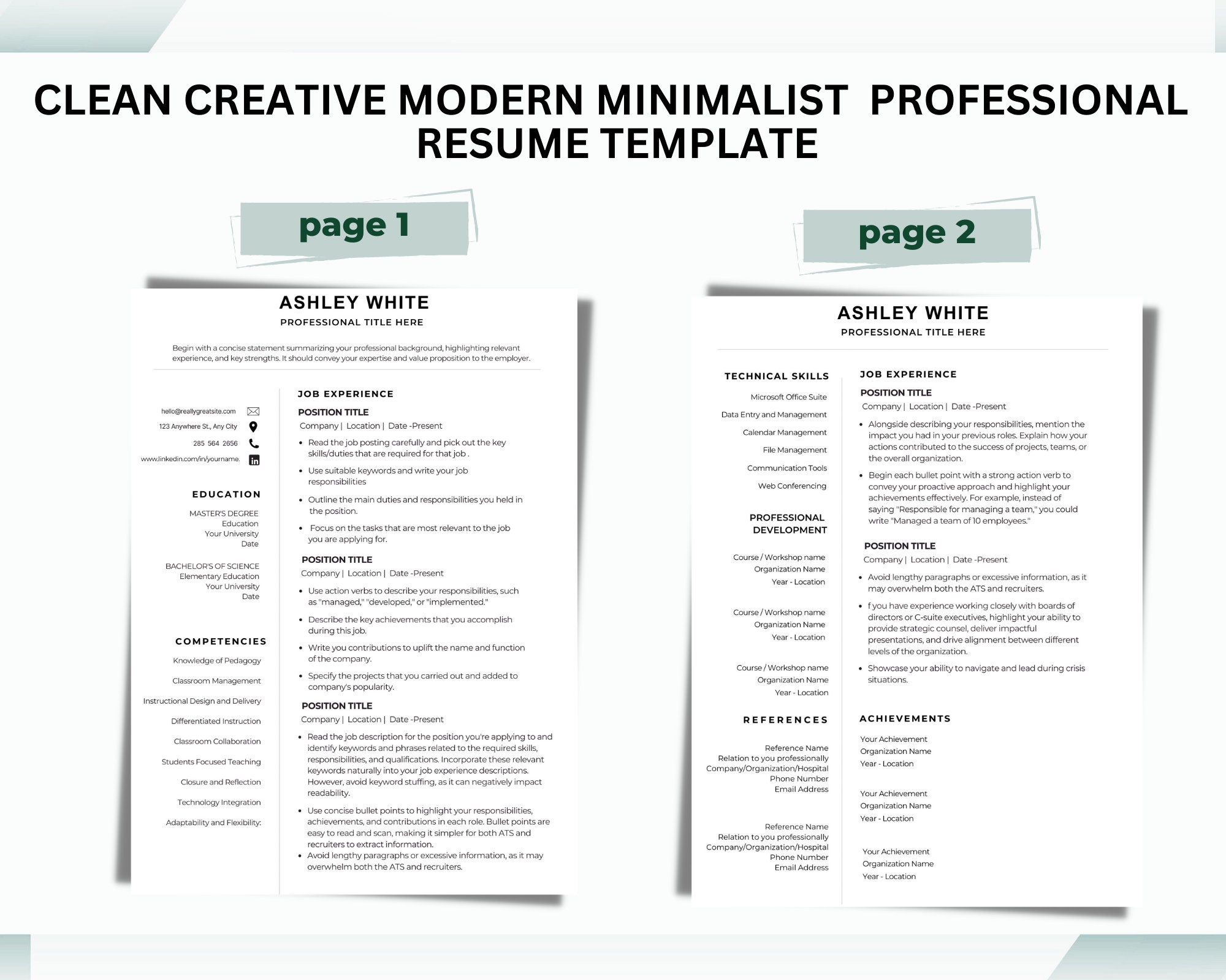 Modern Resume Microsoft Word Template, Clean Resume Template ...