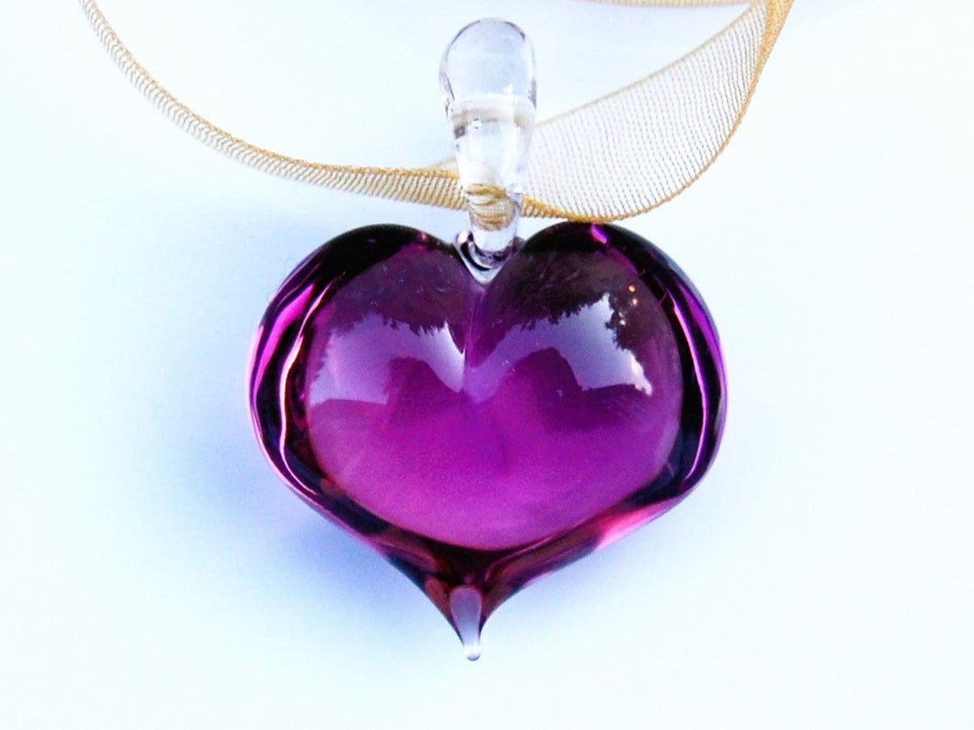 Murano Venetian Light Purple Amethyst Puffed Glass Heart Pendant ...