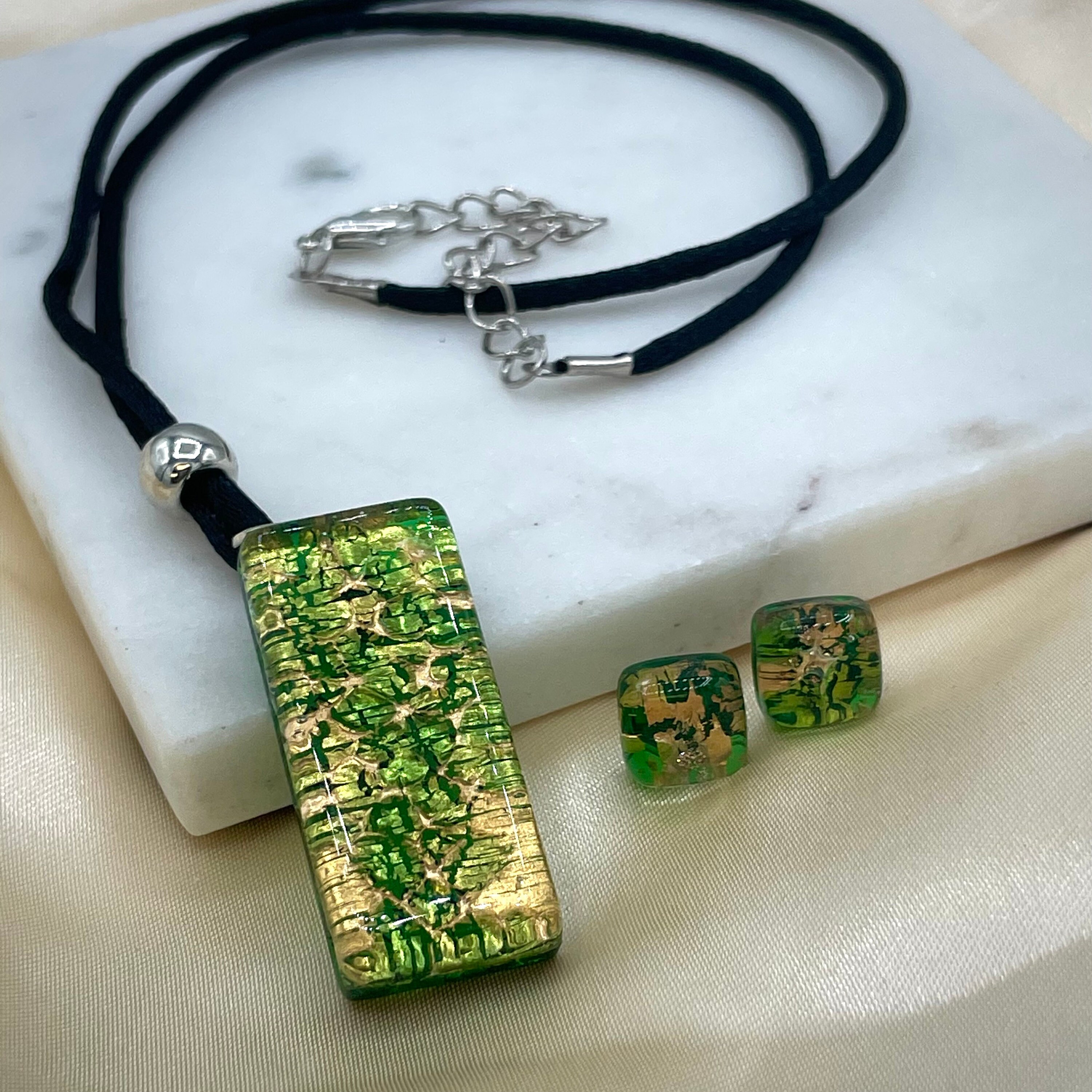 Italian Murano Glass Set Necklace and Stud Earrings in Sterling Silver ...