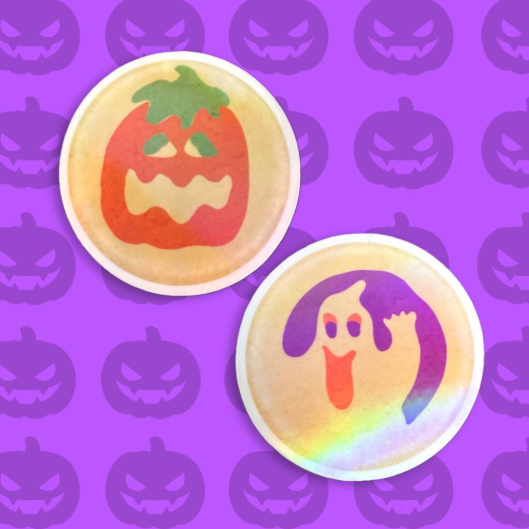 Holographic Halloween Cookie Stickers: Jack-o'-lantern & Ghost - Set of ...