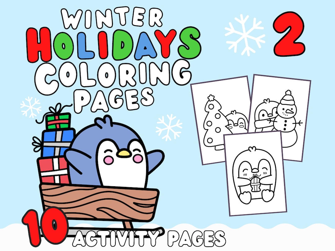 Christmas Holiday Printable Cute Penguin Coloring Activity Page for ...