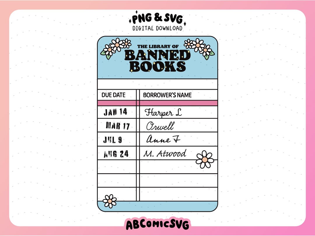 Banned Books Library Due Card PNG SVG: Forbidden Book Lover Design File ...