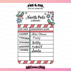 North Pole Library Due Card SVG PNG, Bookish Christmas PNG, Cute Trendy ...