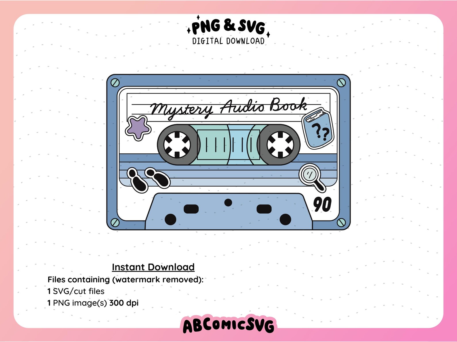 Mystery Audio Book Cassette Tape SVG PNG, Bookish SVG, Clipart Designs ...