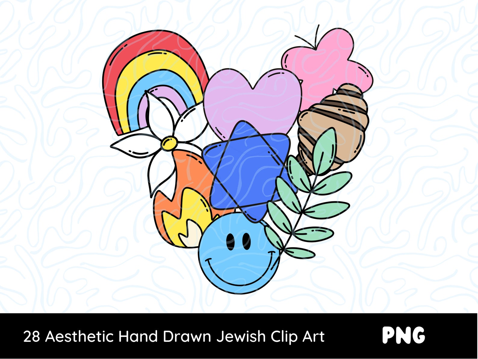 Aesthetic Hand Drawn Jewish Clip Art, Trendy Self Love Hebrew PNG - Etsy