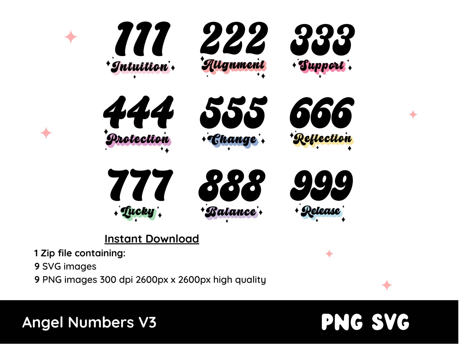 Angel Numbers Retro Clip Art Manifesting Trendy Self Love - Etsy