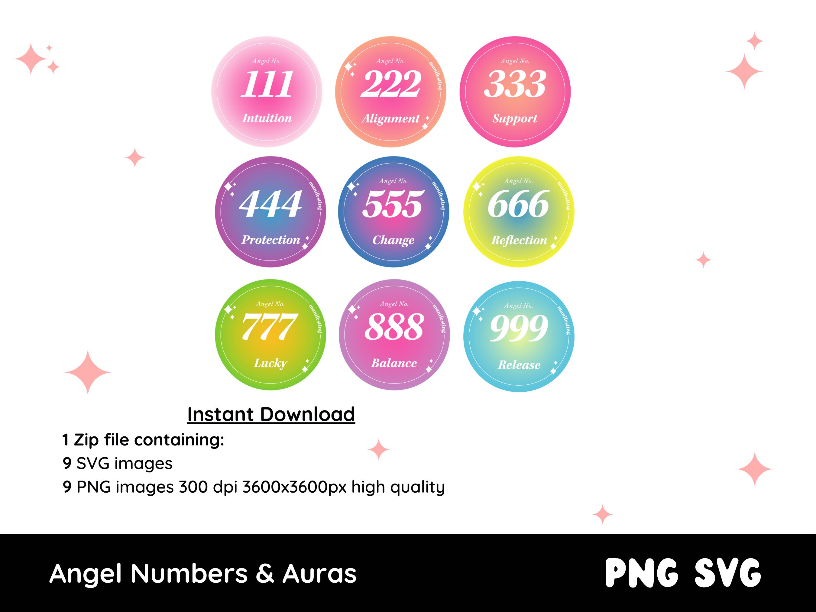 Angel Numbers & Aura SVG PNG Manifesting Mystical Self Love - Etsy