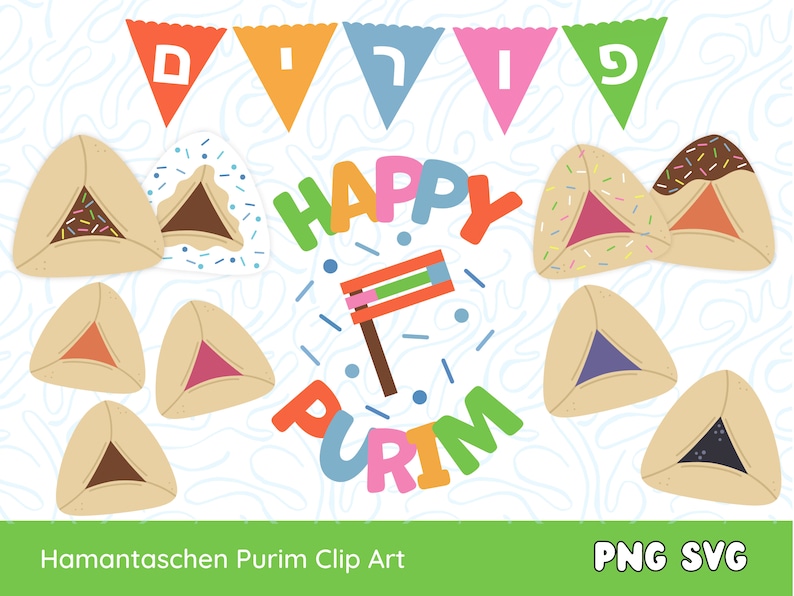 Hamantaschen Purim Clip Art, Hand Drawn Jewish Holiday Bundle PNG SVG ...