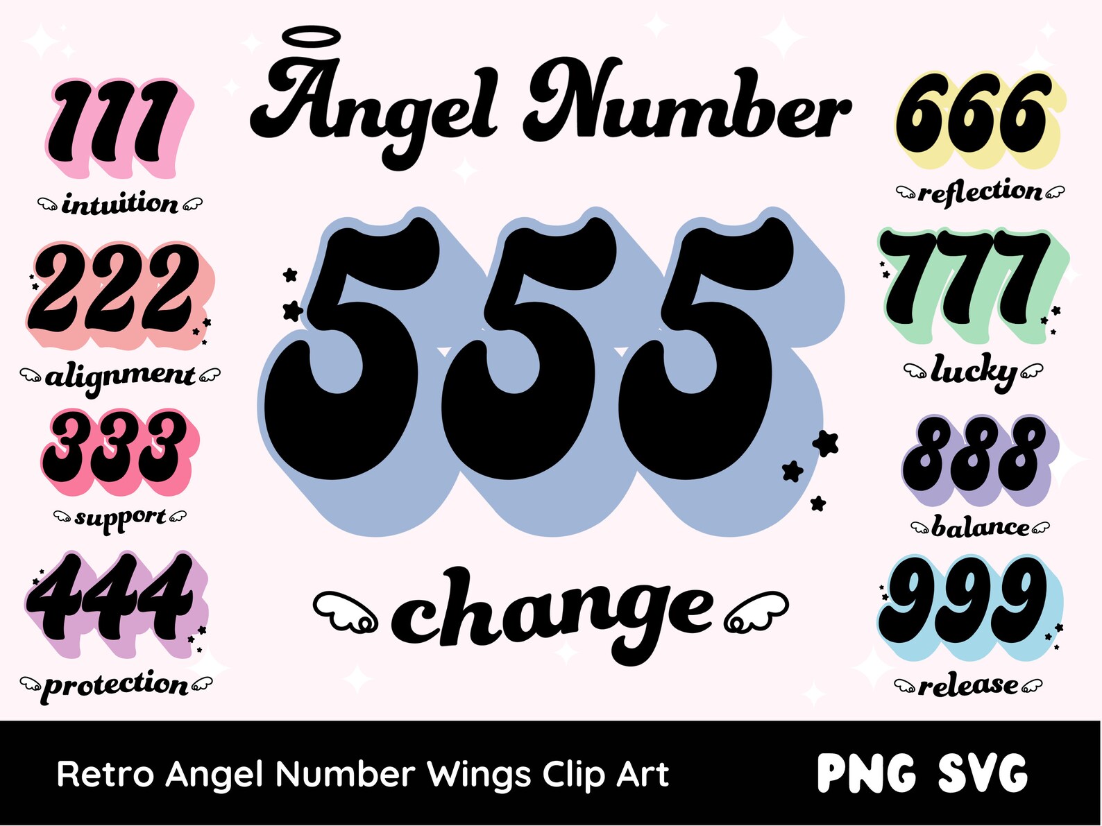 Retro Wavy Text Angel Number Wings Clip Art Groovy - Etsy