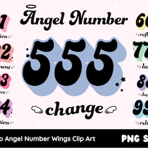 Retro Wavy Text Angel Number Wings Clip Art, Groovy Manifesting Self ...