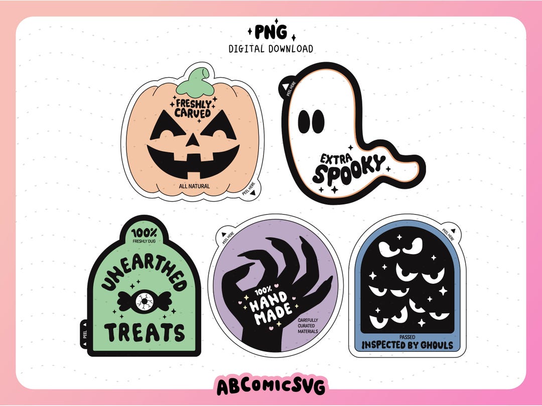 Halloween Sticker Labels Bundle PNG, Spooky Fruit Produce Labels PNG ...