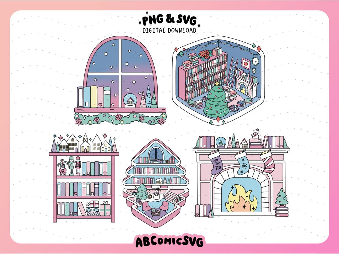 Pink Bookish Christmas Bundle SVG PNG, Book Club PNG, Cute Trendy ...