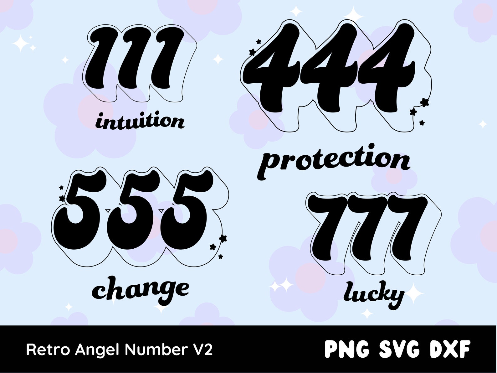 Retro Wavy Text Angel Numbers Version 2 Clip Art Mystical - Etsy