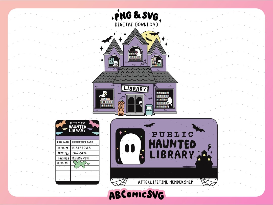 Haunted Library Bundle PNG SVG, Pastel Halloween, Reading Ghosts, Cute ...