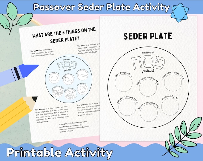 Pesach Seder Plate-passover Coloring Page-1 Printable Design-haggadah ...