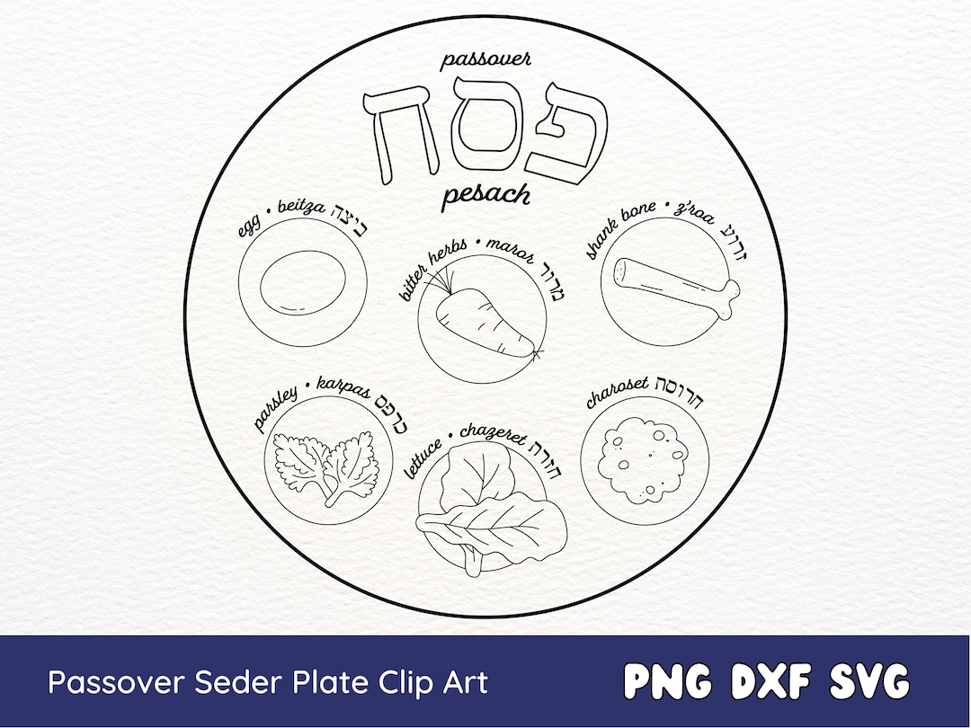 Passover Seder Plate Clip Art Pesach Judaica Jewish Hebrew Png Svg Dxf Cutting File Etsy
