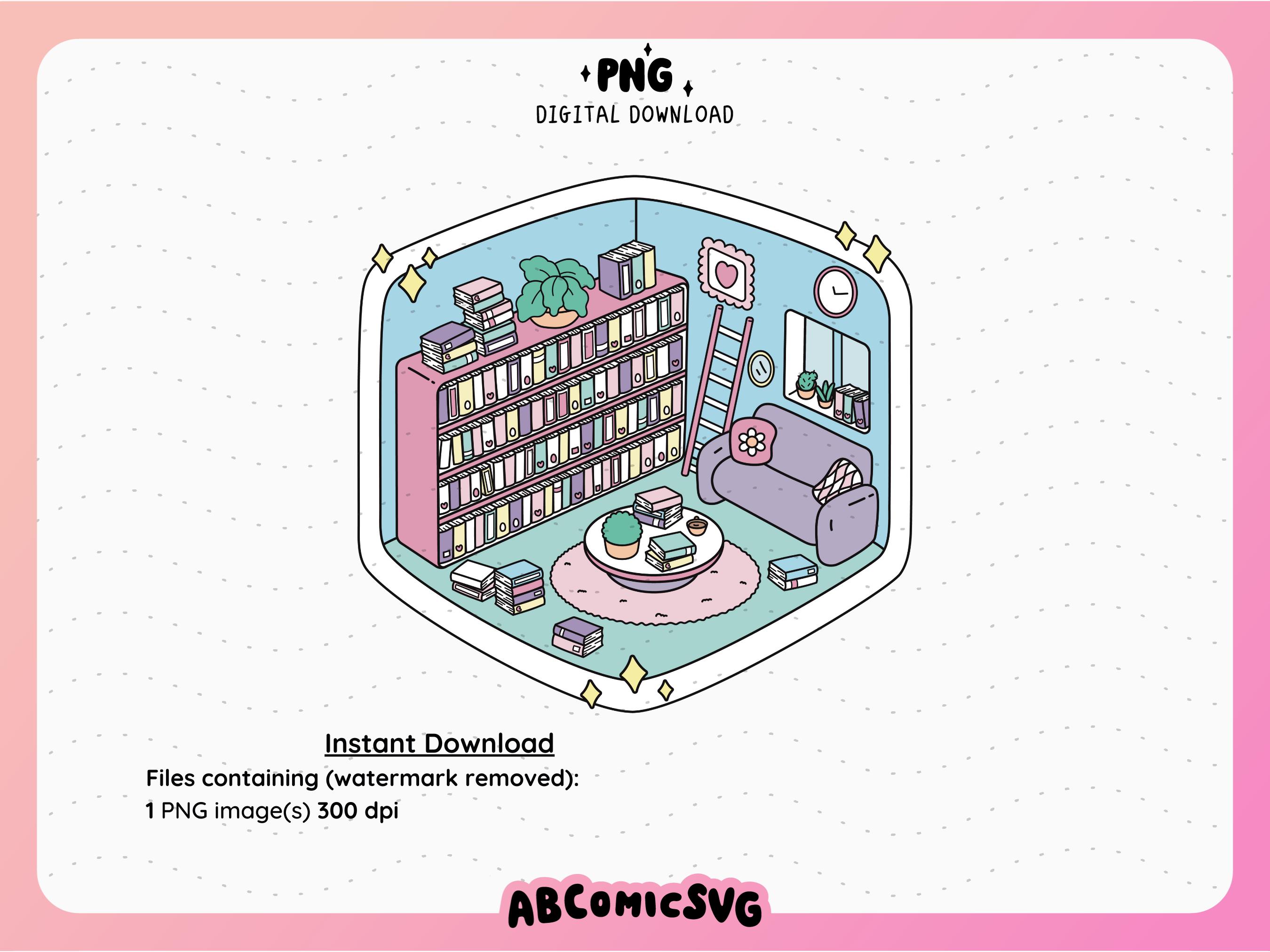 Cute Isometric Library PNG, Cozy Reader PNG, Bookish PNG, Trendy Design ...