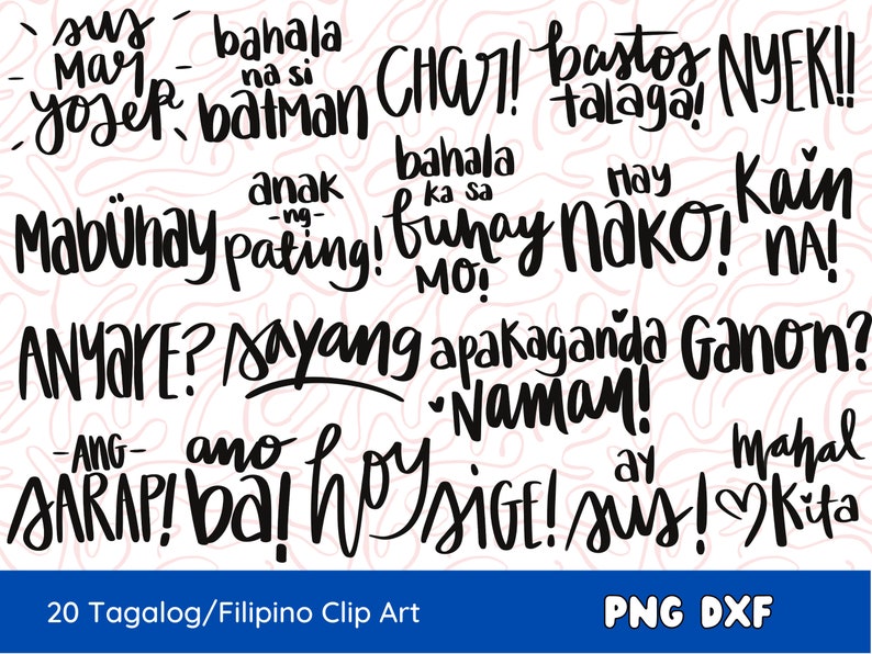 Tagalog Filipino Hand Drawn Words, Quotes Clip Art Bundle, PNG DXF ...