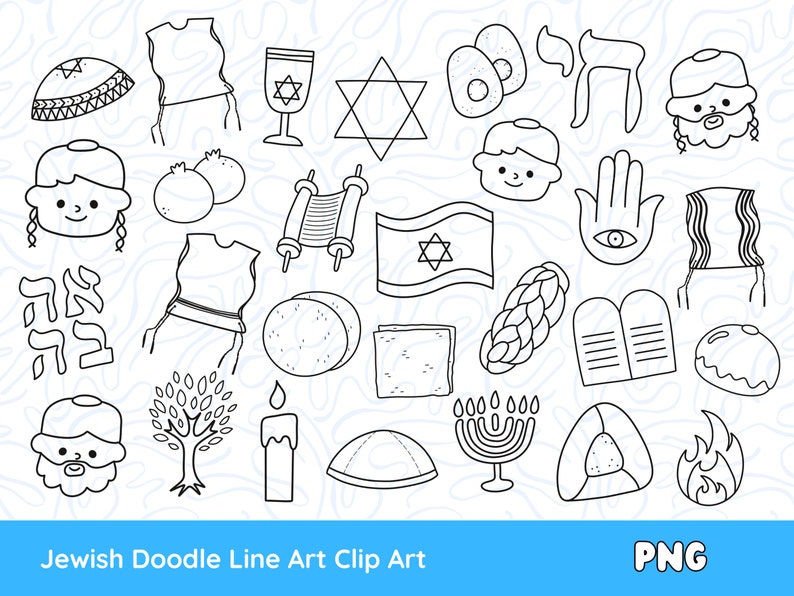 Jewish Doodle Line Art Clip Art Judaica Hebrew PNG for - Etsy