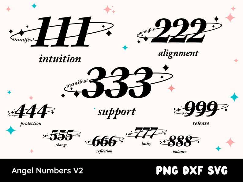 Angel Numbers Halo Manifesting Clip Art, Trendy Self Love Lucky ...