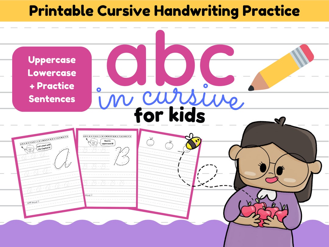 Cursive Alphabet Handwriting Practice Worksheets for Kids, Printable ...