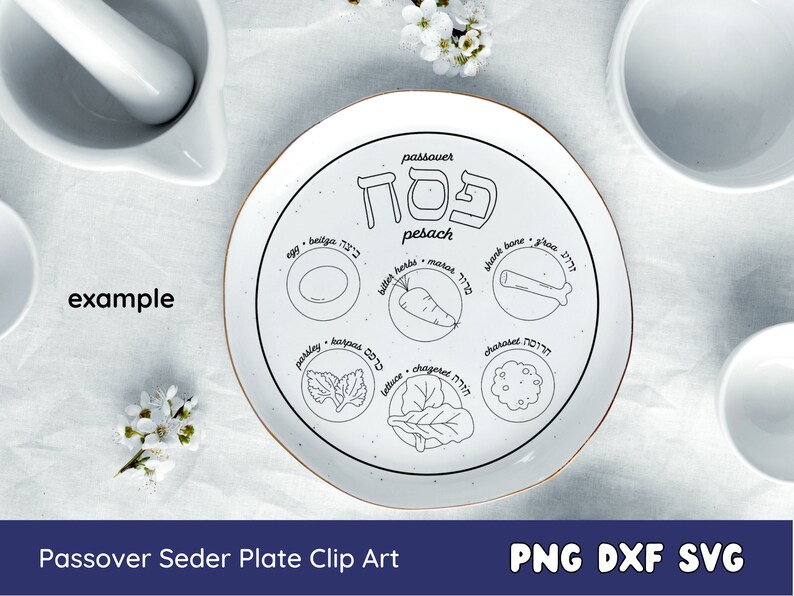 Passover Seder Plate Clip Art Pesach Judaica Jewish Hebrew Etsy