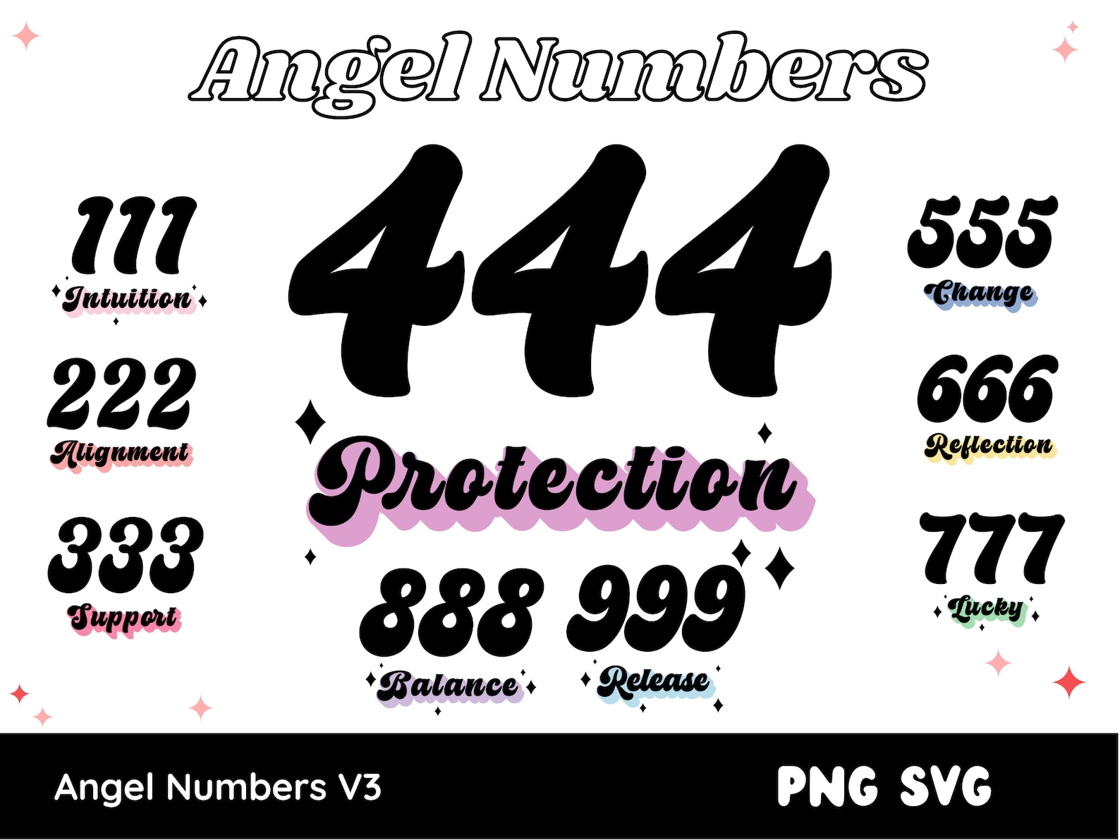 Angel Numbers Retro Clip Art Manifesting Trendy Self Love - Etsy