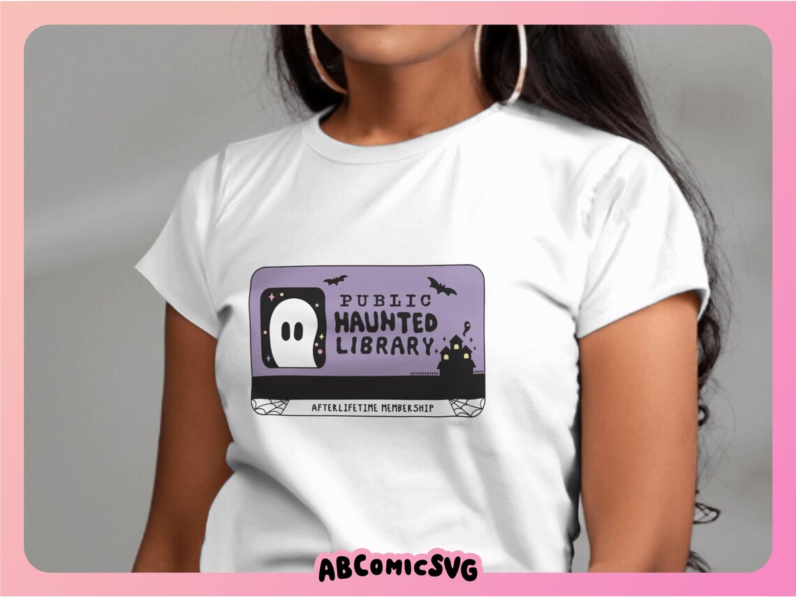 Haunted Library Card SVG PNG, Bookish Ghost PNG, Cute Halloween, Trendy ...